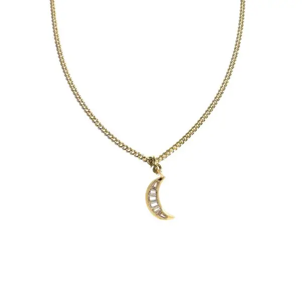 Rachel Nathan Baguette Moon Necklace - Gold