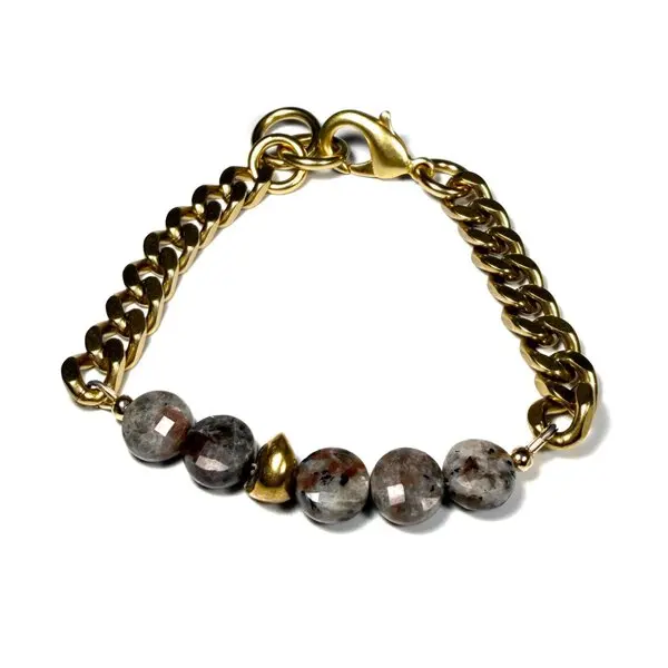 Rachel Nathan Gold / Grey Remix: Yuperlite & Brass Stone Bracelet - Gold/grey