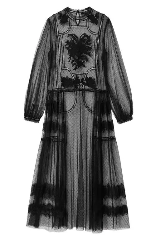 ALLSAINTS Cesca Embroidered Tulle Maxi Dress