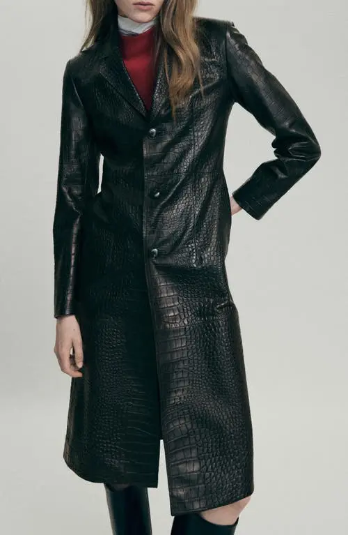 Mango Croc Embossed Leather Coat