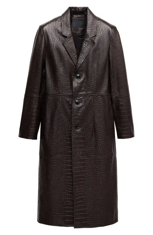 Mango Croc Embossed Leather Coat