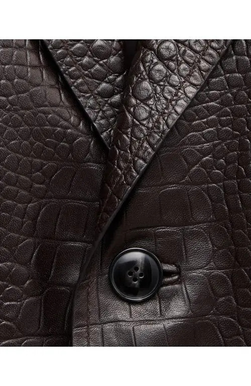 Mango Croc Embossed Leather Coat