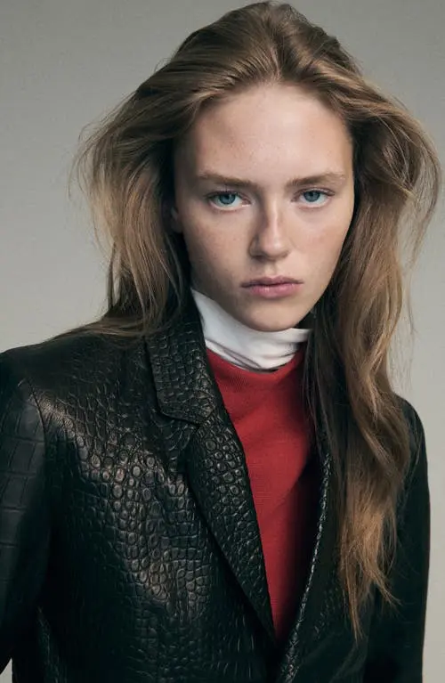 Mango Croc Embossed Leather Coat