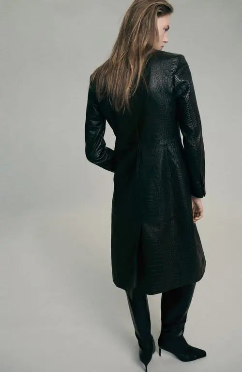 Mango Croc Embossed Leather Coat