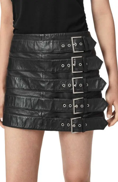 ALLSAINTS Betty Buckle Leather Miniskirt