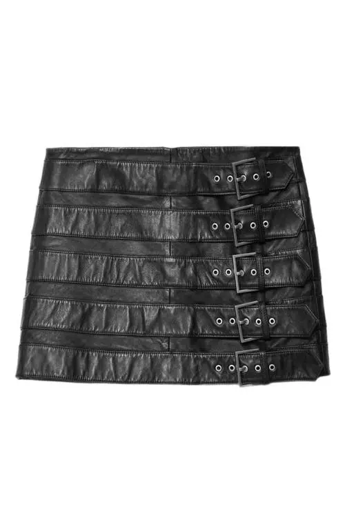 ALLSAINTS Betty Buckle Leather Miniskirt