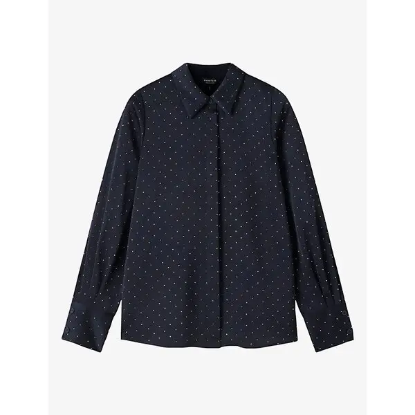 Whistles Embellished-rhinestones Hammered Satin Shirt - Navy