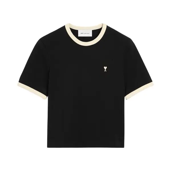 AMI Paris Contrasted Cotton T-shirt With De Coeur /ivory