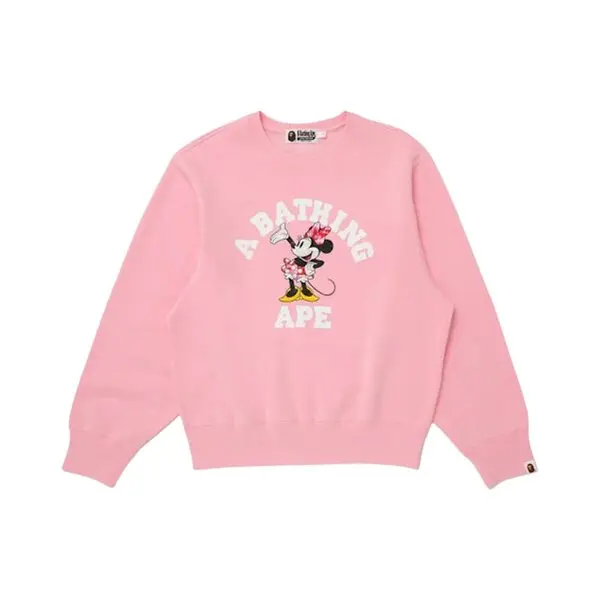A BATHING APE X Disney Minnie Mouse College Crewneck Sweatshirt