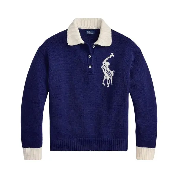 Polo Ralph Lauren Long Sleeve-polo Self Collar-sweater 'royal/cream
