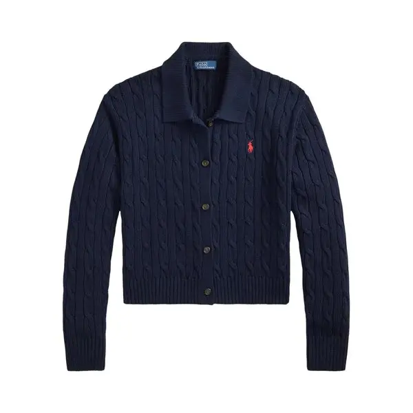 Polo Ralph Lauren Cotton-long Sleeve-collared-cardigan-sweater 'hunter Navy