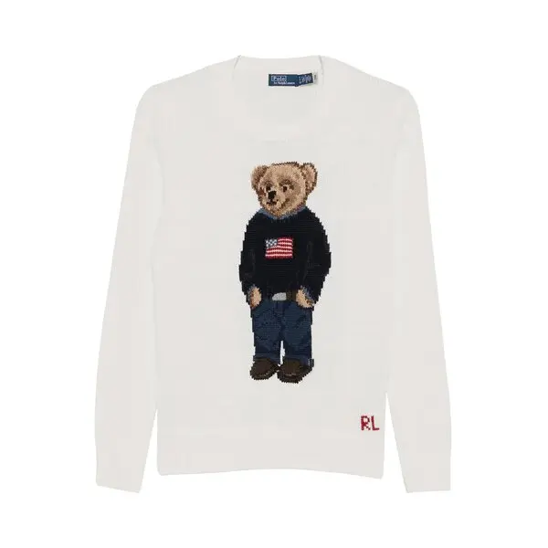 Polo Ralph Lauren Cotton/linen Bear-bear Sweater-long Sleeve-pullover 'deckwash Multi - White