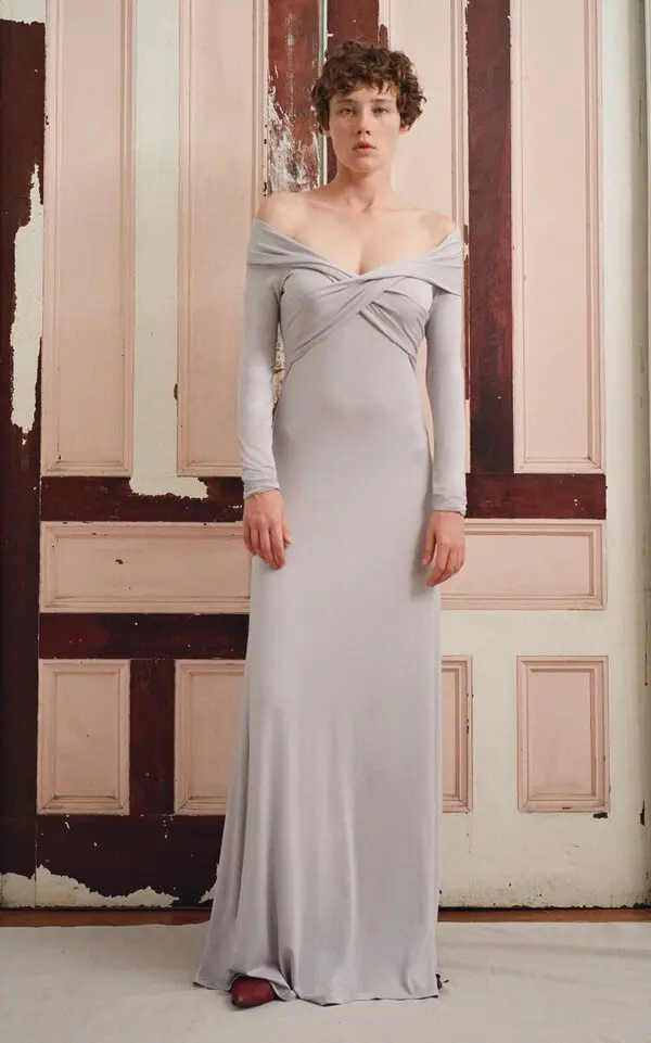 MEL USINE Orleans Draped-bust Portrait-neck Maxi Dress