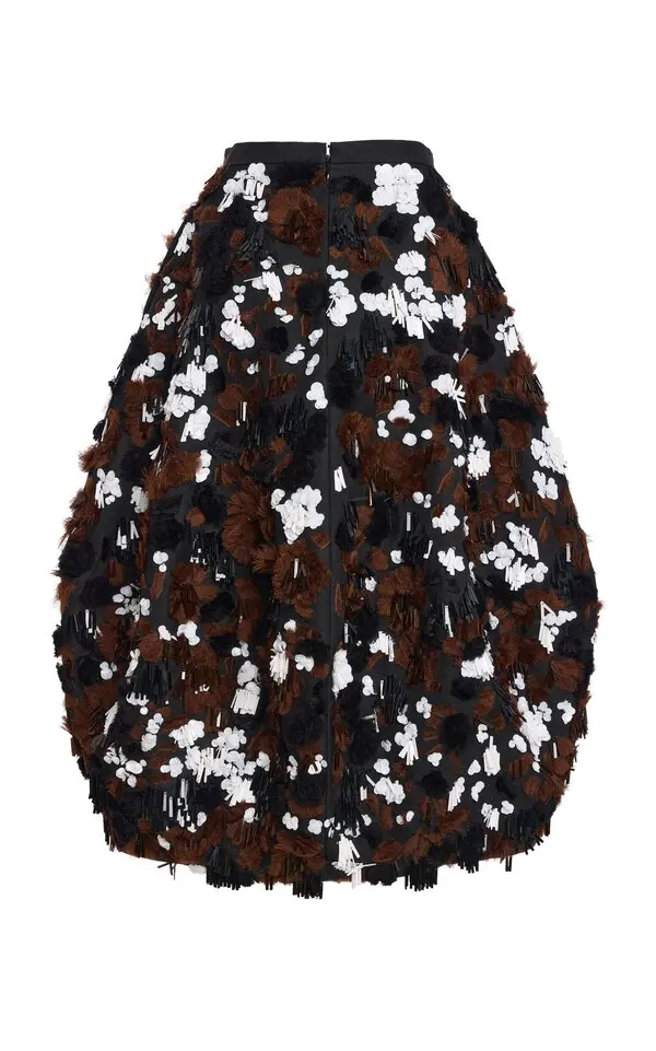 Michael Kors Floral Embroidered Wool-silk Midi Skirt