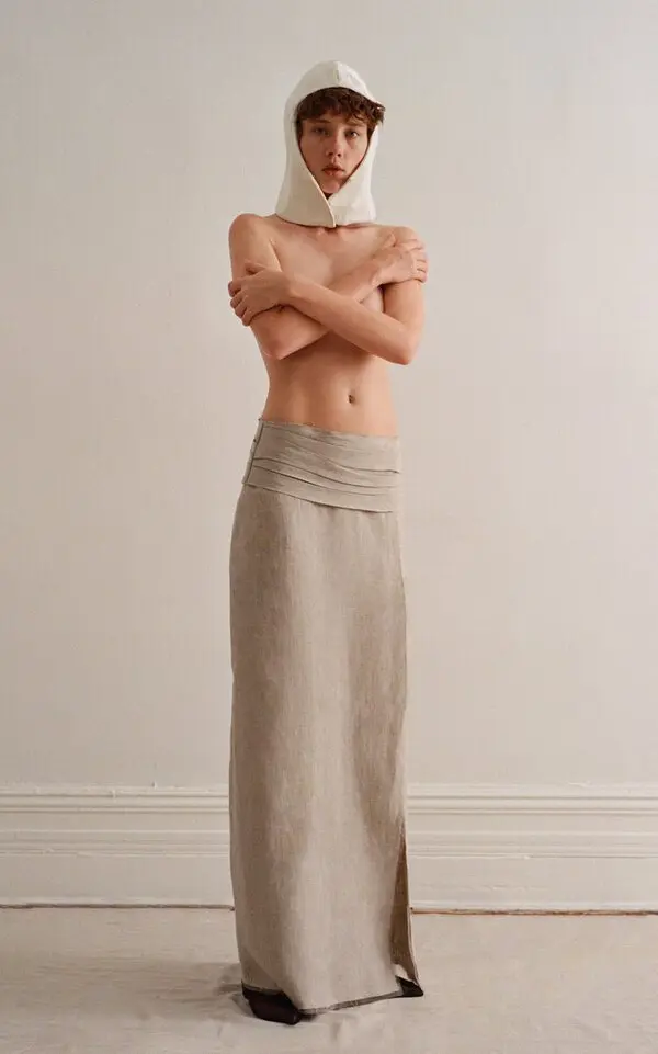 MEL USINE Enide Linen Draped Yoke Field Skirt
