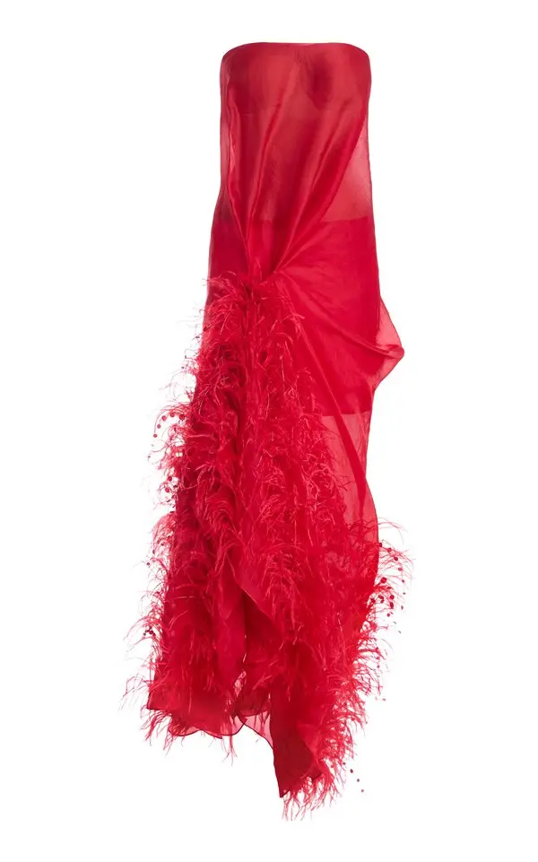 Prabal Gurung Satin-faced Silk Organza Hand-draped Knotted Sari Dress - Red