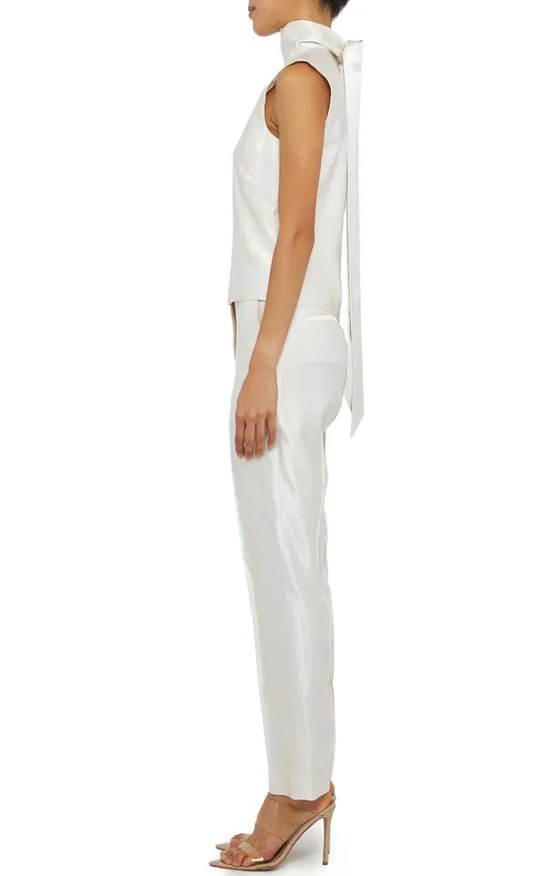 Prabal Gurung Shantung Back Bow Neck Tie Top