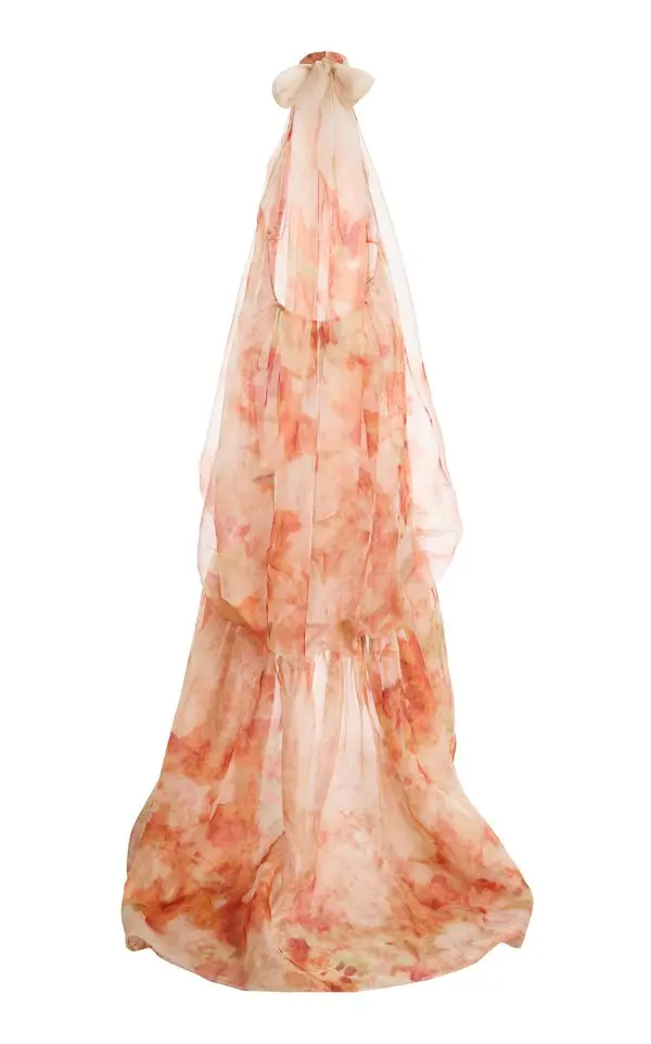 Prabal Gurung Floral Print Silk Organza Open-back Cocoon Halter Dress