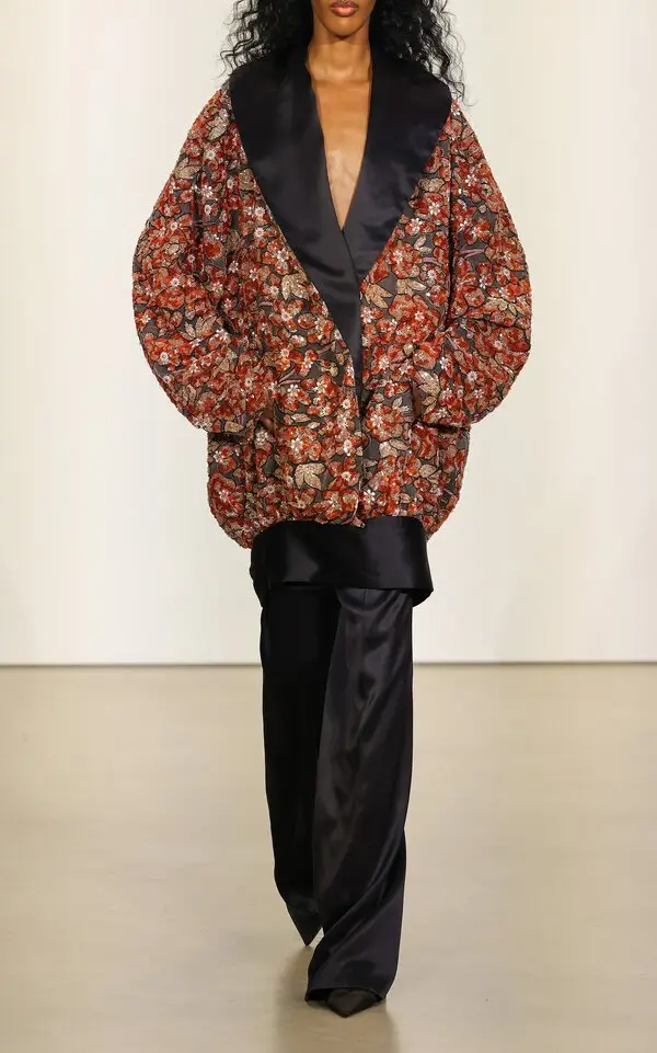 Prabal Gurung Floral Sequin Embroidered Tulle Hand-draped Knotted Cocoon Jacket