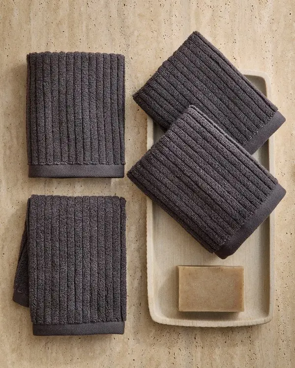 Quince Ribbed Organic Turkish Cotton Washcloth - Graphite