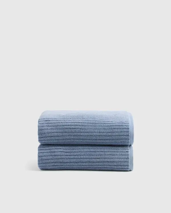 Quince Ribbed Organic Turkish Cotton Bath Towel - Bluestone