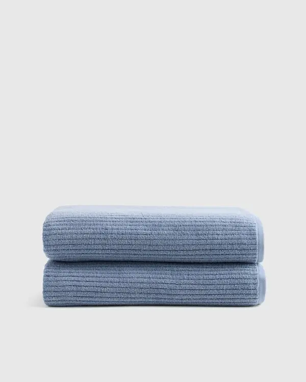 Quince Ribbed Organic Turkish Cotton Bath Sheet - Bluestone
