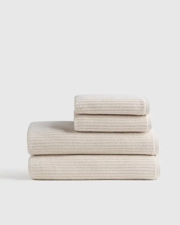 Quince Ribbed Organic Turkish Cotton Bath Sheet Bundle - Bone
