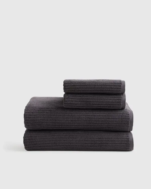 Quince Ribbed Organic Turkish Cotton Bath Sheet Bundle - Graphite