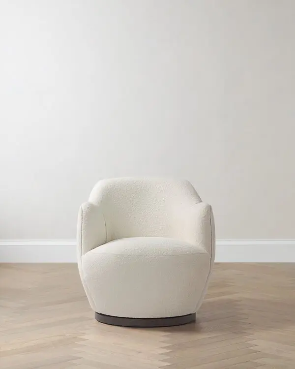 Quince High-back Swivel Chair With Wood Base - Ivory