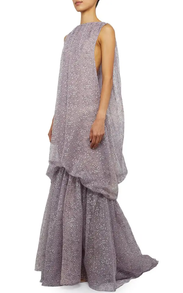 Prabal Gurung Open-weave Floral Silk Gazaar Cocoon Tie Gown