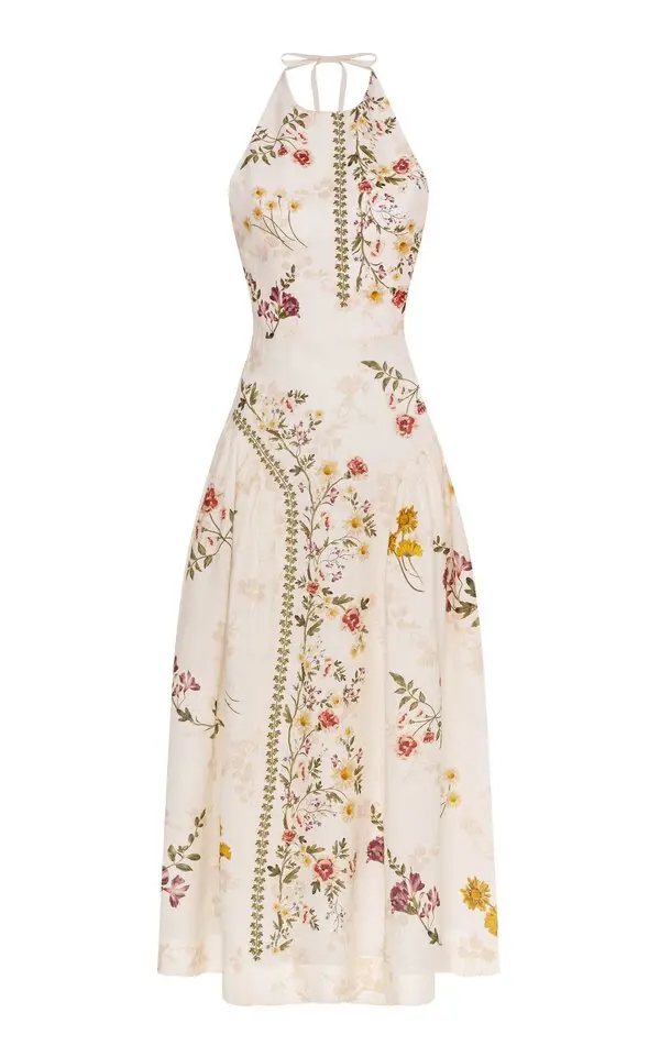 Agua Bendita Balsa Drop Waist Linen Midi Dress