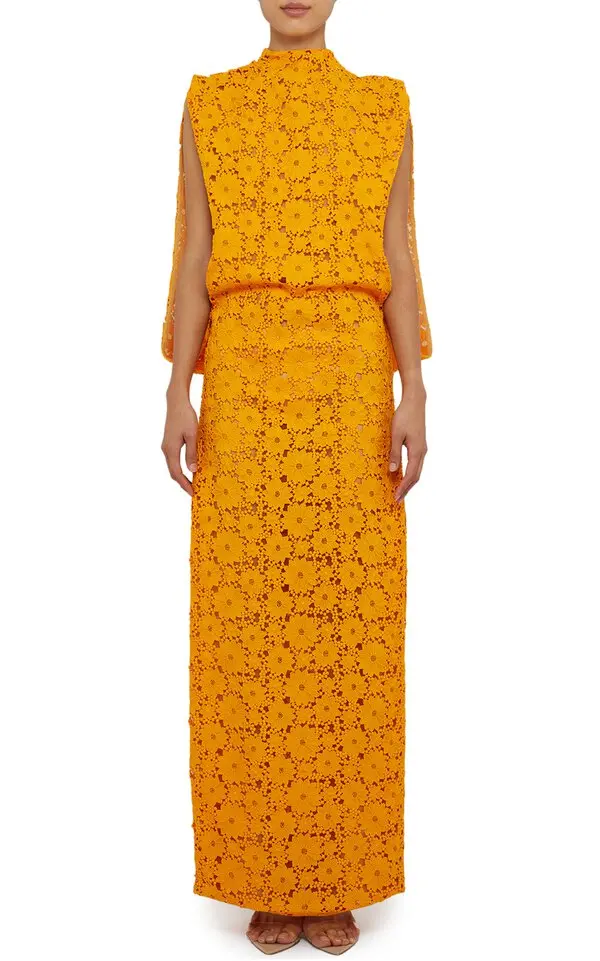 Prabal Gurung Guipure Lace Mock-neck Open Cocoon Column Dress