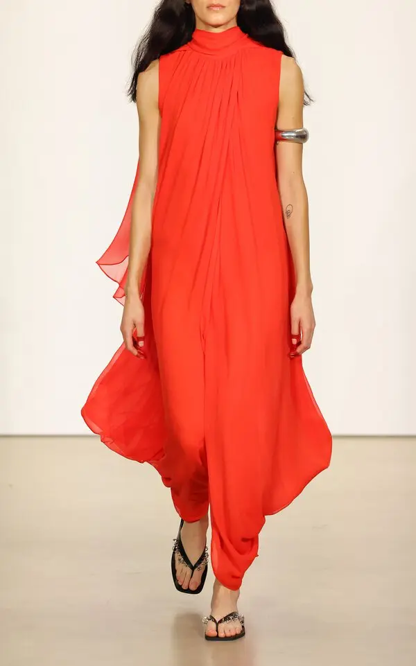 Prabal Gurung Silk Chiffon Draped Dhoti Dress