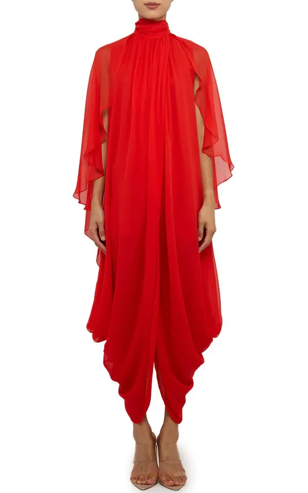 Prabal Gurung Silk Chiffon Draped Dhoti Dress