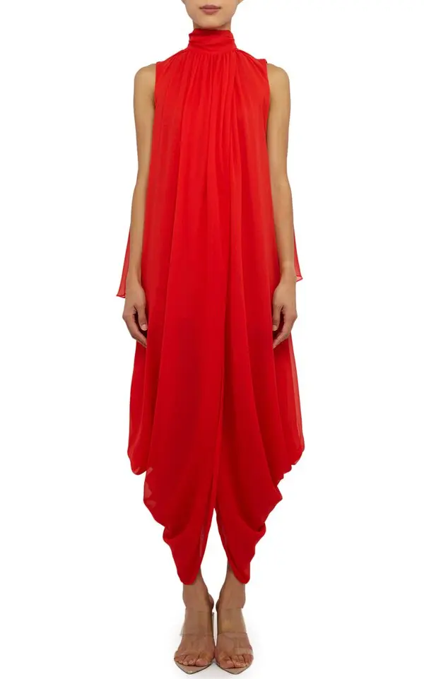 Prabal Gurung Silk Chiffon Draped Dhoti Dress
