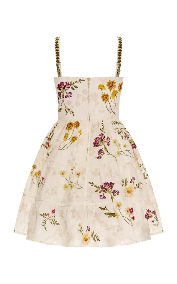 Agua Bendita Lima Tiered Floral Linen Mini Dress