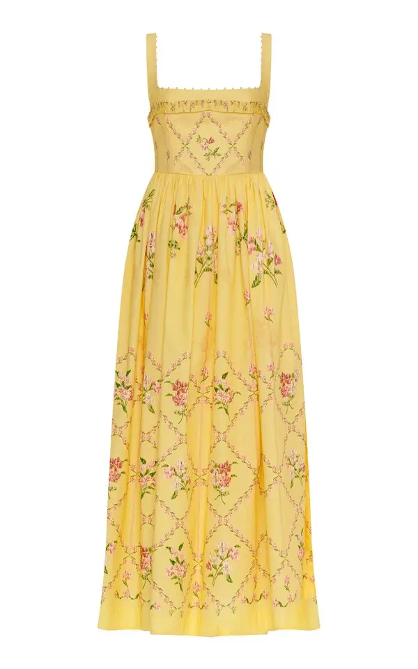 Agua Bendita Barbara Floral Pattern Cotton Midi Dress