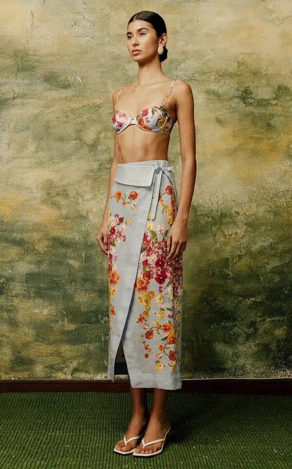 Agua Bendita Tierra Fold-over Wrap Linen Midi Skirt