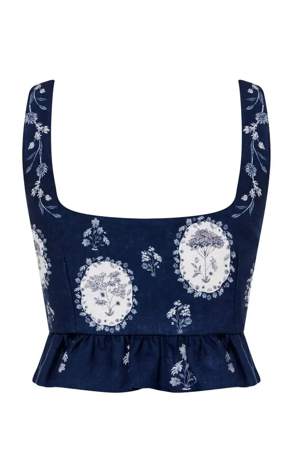 Agua Bendita Eslabon Button-front Linen Cropped Top