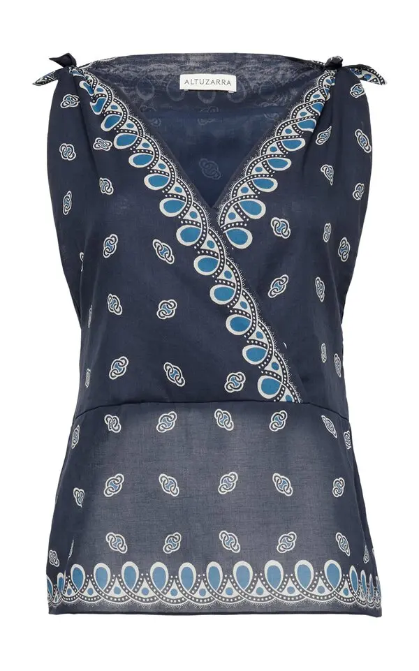 Altuzarra Marilyne Bandana-print Cotton Top - Navy