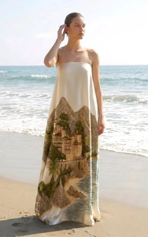 ANDRES OTALORA Roca Caliza Satin Maxi Dress