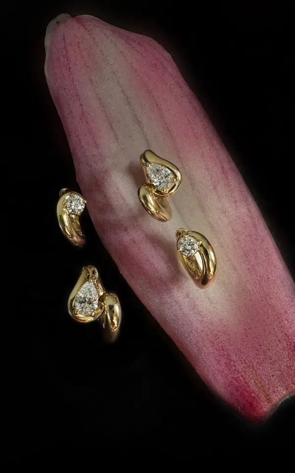 YÉ BRAND 14k Yellow Contour Diamond Huggies