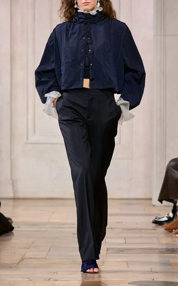 Ralph Lauren Ruffled Silk-cashmere Top - Navy