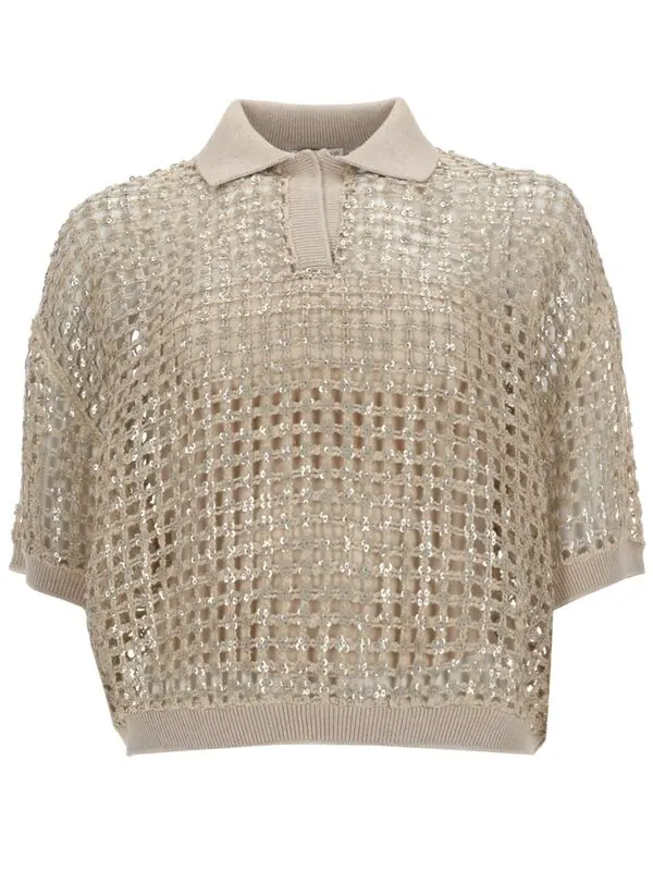 Brunello Cucinelli Silk & Linen Knit Polo Shirt For
