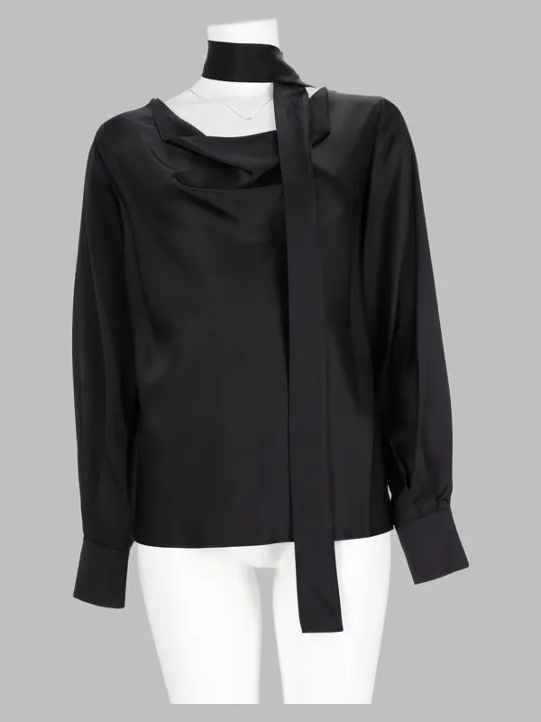 Max Mara Silk Draped Neck Tie Blouse