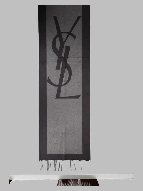 Saint Laurent Silk Monogram Scarf - Grey