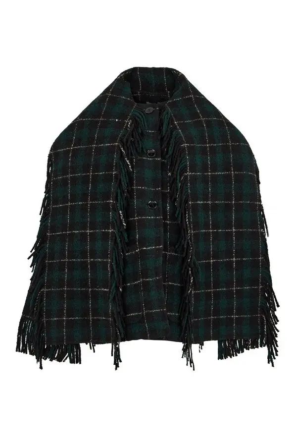 TOTEME Scarf-collared Checkered Jacket With Fringe Trim
