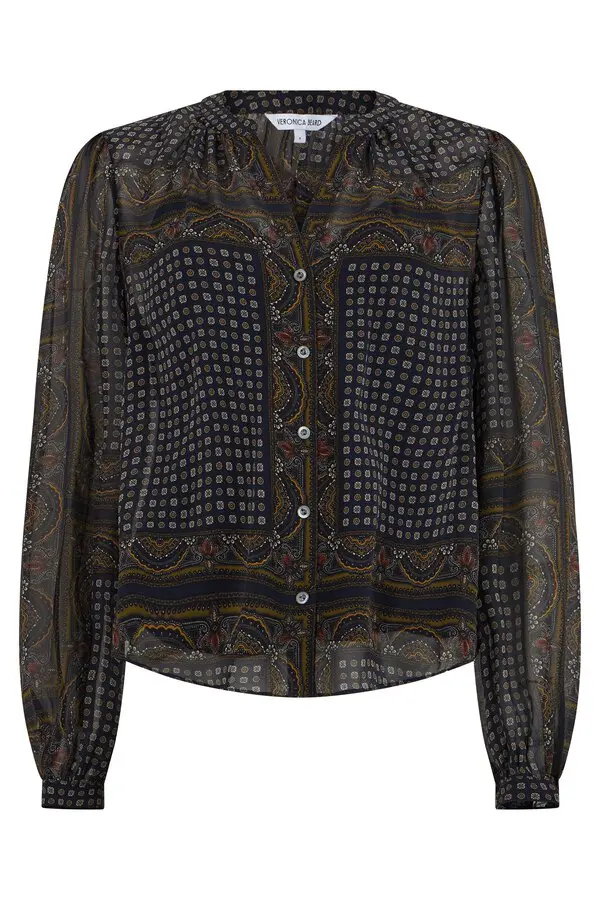 Veronica Beard Paisley Print Silk Button-front Shirt - Brown