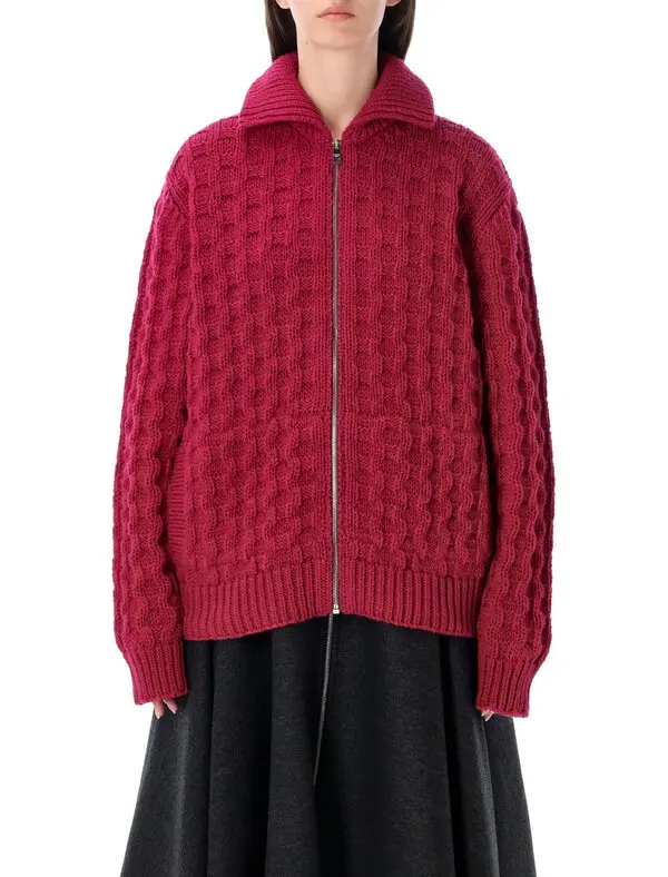 Prada Cable Knit Zip-up Cardigan