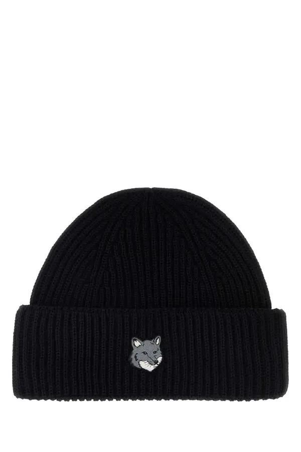 Maison Kitsuné Fox Head Large Beanie - Black